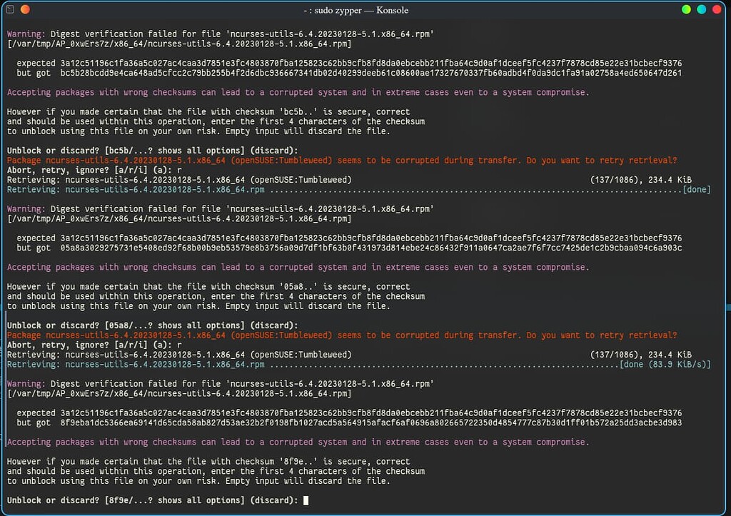 zypper dup 时持续验证出错 - 安装升级与设置 - openSUSE 中文论坛