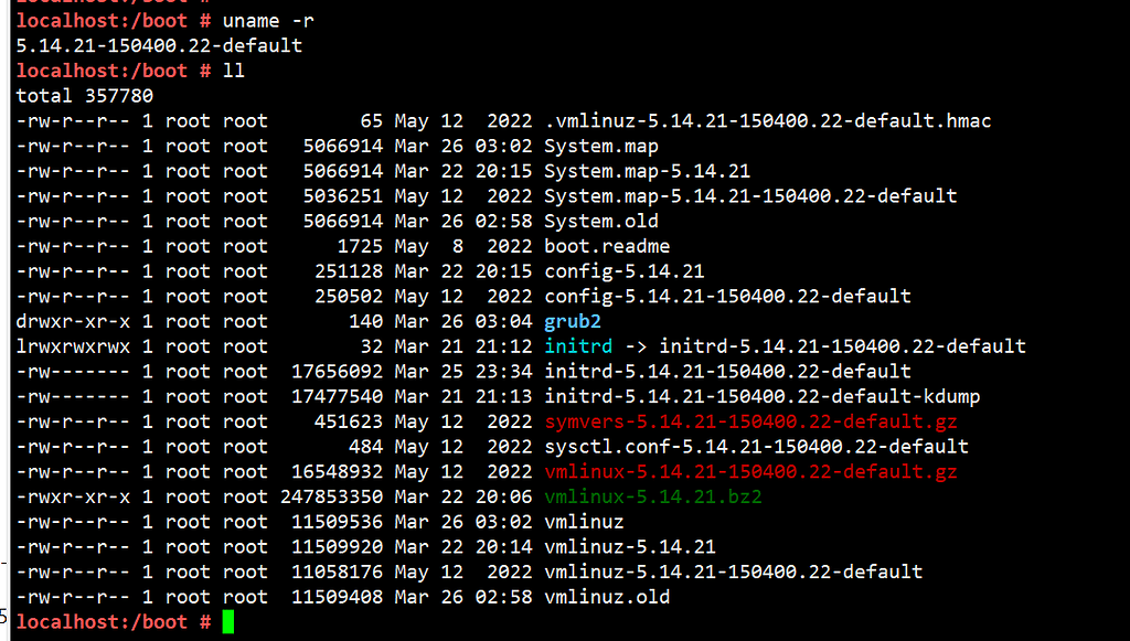 ISO 新安装的 suse15sp4 环境，下载对应内核社区源码，编译出的 kernel rpm 并安装后，无法切换到新编译的内核中 ...